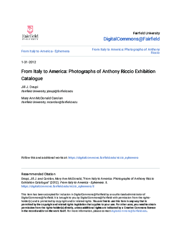 (PDF) From Italy to America: Photographs of Anthony Riccio Exhibition ...