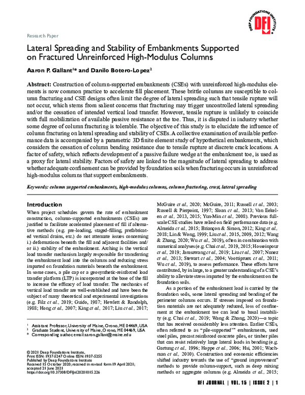 (PDF) Lateral Spreading and Stability of Embankments Supported on ...