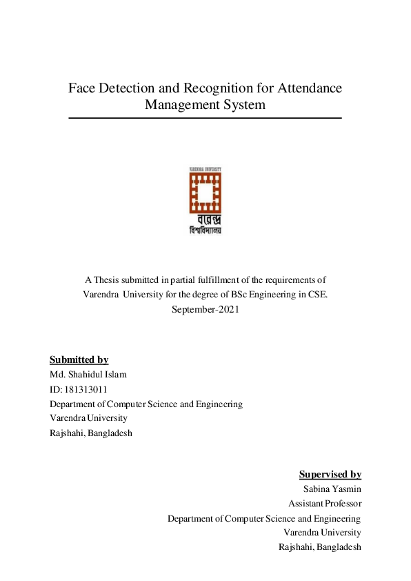 (PDF) Face Detection and Recognition for Attendance Management System A Thesis submitted in ...