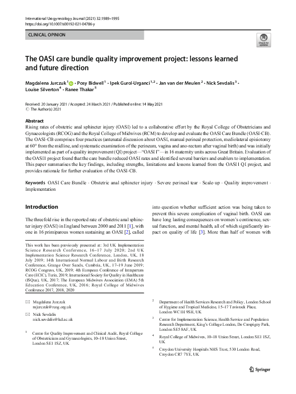 (PDF) The OASI care bundle quality improvement project: lessons learned ...