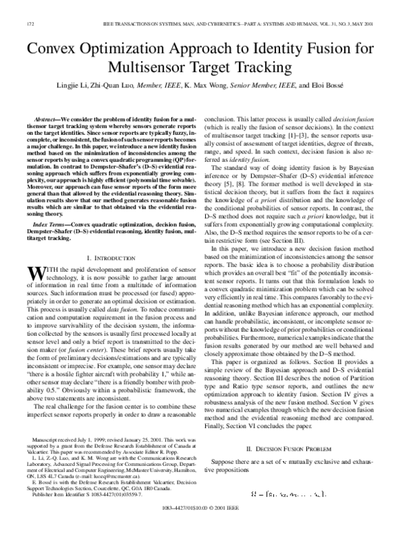 Pdf Convex Optimization Approach To Identify Fusion For Multisensor Target Tracking Eloi