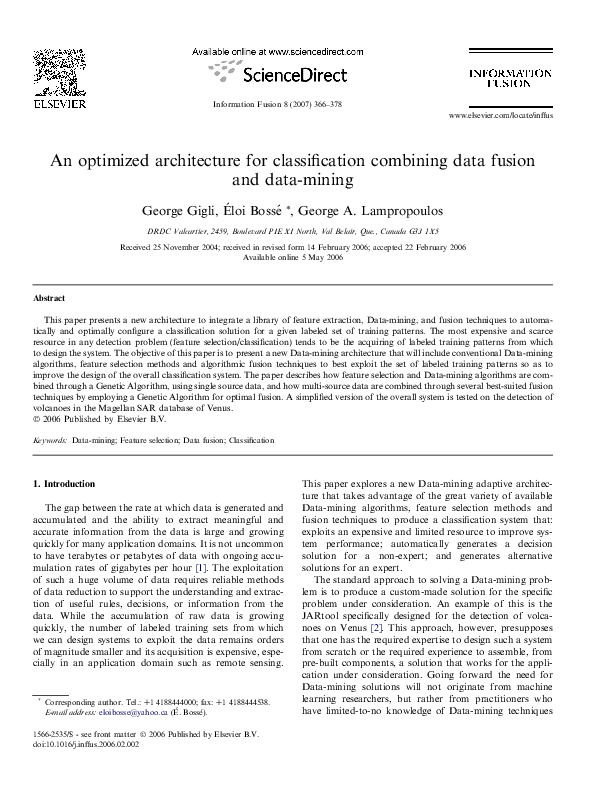 Pdf An Optimized Architecture For Classification Combining Data 6323