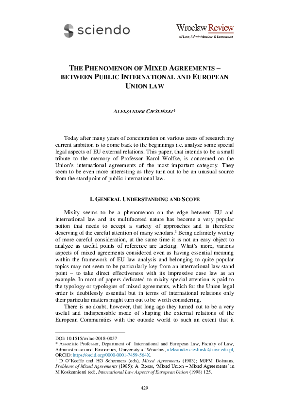 (PDF) The Phenomenon of Mixed Agreements – between Public International ...