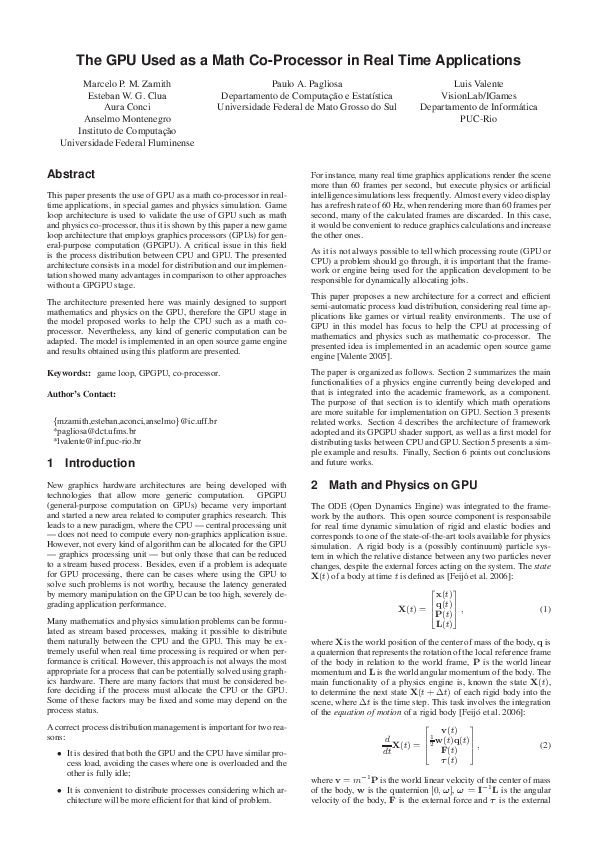 (PDF) The GPU used as a math co-processor in real time applications