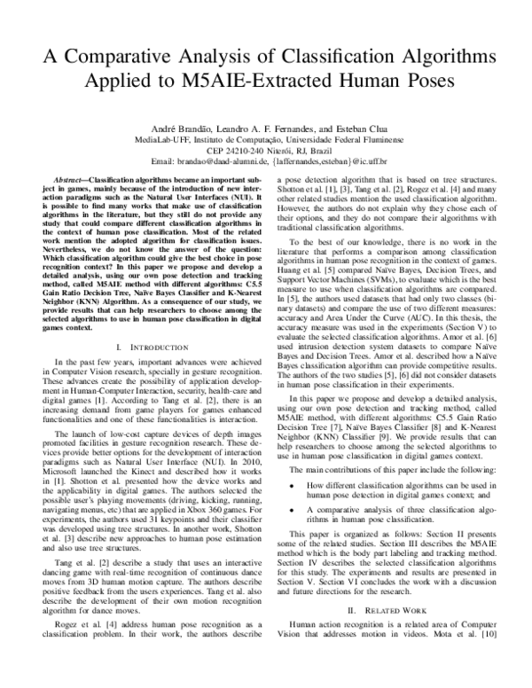 (PDF) A Comparative Analysis of Classification Algorithms Applied to M5AIE-Extracted Human Poses ...