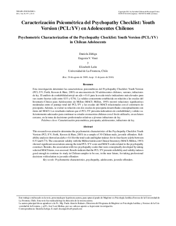 (PDF) Caracterización Psicométrica del Psychopathy Checklist: Youth ...