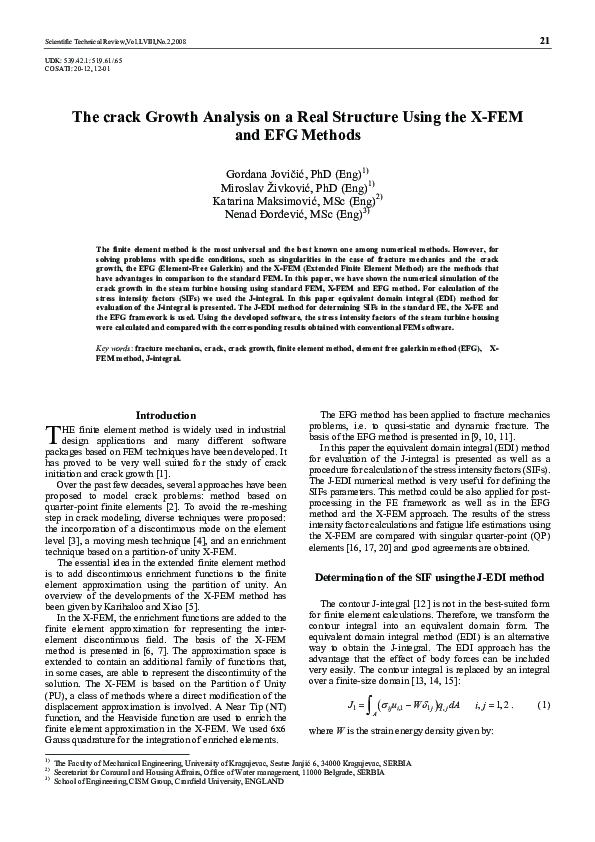 (PDF) The crack Growth Analysis on a Real Structure Using the X-FEM and EFG Methods