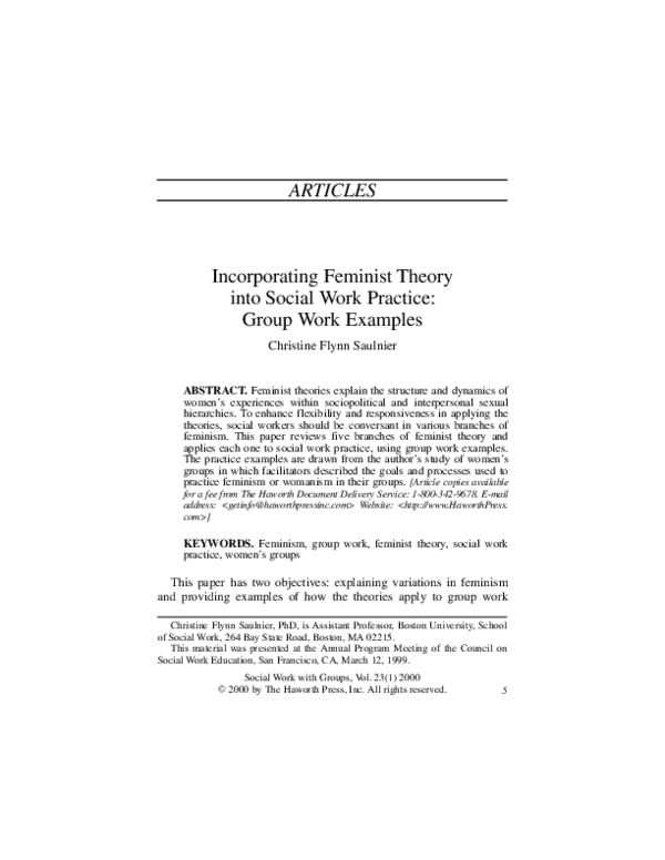 (PDF) Incorporating Feminist Theory into Social Work Practice: Group ...