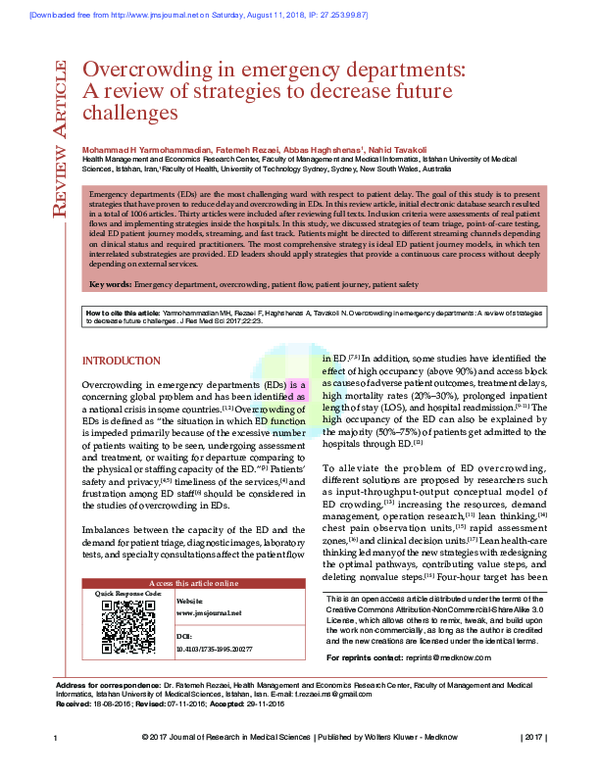 (PDF) Overcrowding in emergency departments: A review of strategies to ...