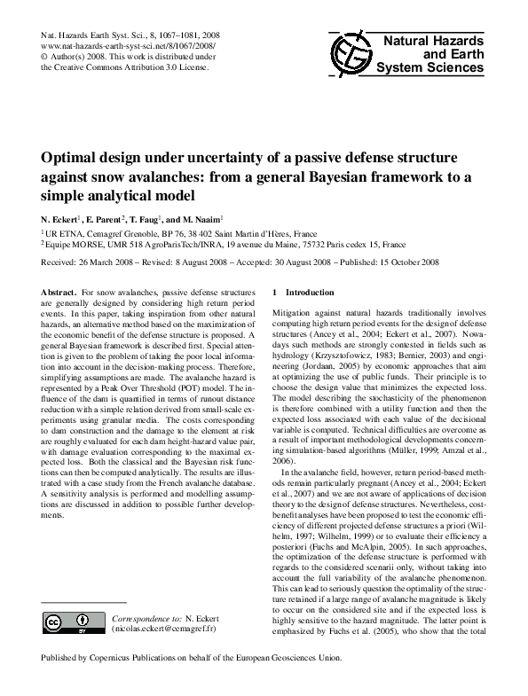 (PDF) Optimal design under uncertainty of a passive defense structure against snow avalanches ...