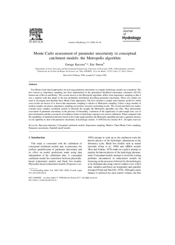 (PDF) Monte Carlo assessment of parameter uncertainty in conceptual catchment models: the ...