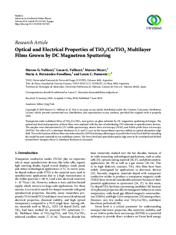 (PDF) Optical and Electrical Properties of TiO2/Co/TiO2 Multilayer ...