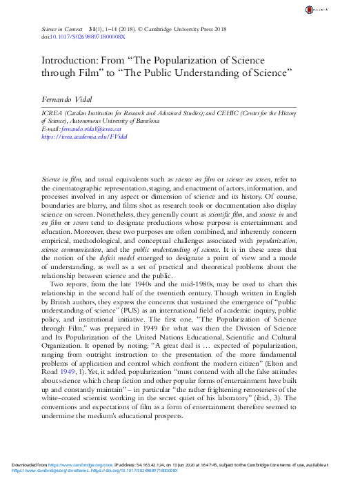 (PDF) Introduction: From "The Popularization of Science through Film ...