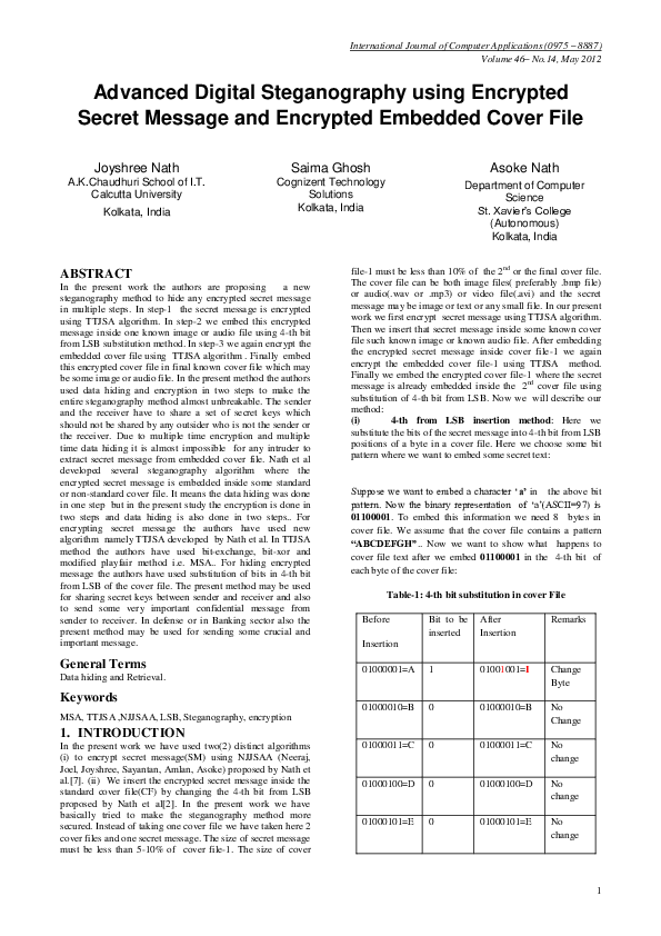 (PDF) Advanced Digital Steganography using Encrypted Secret Message and Encrypted Embedded Cover ...