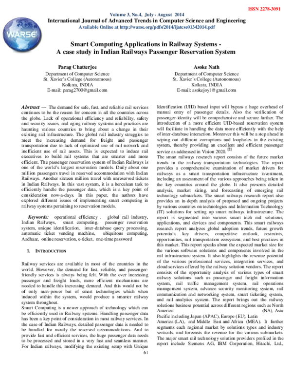 (PDF) Smart Computing Applications in Railway Systems - A case study in ...