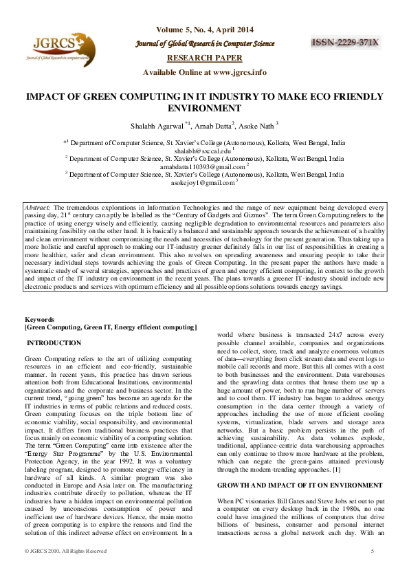 (PDF) Impact of Green Computing in It Industry to Make Eco Friendly ...