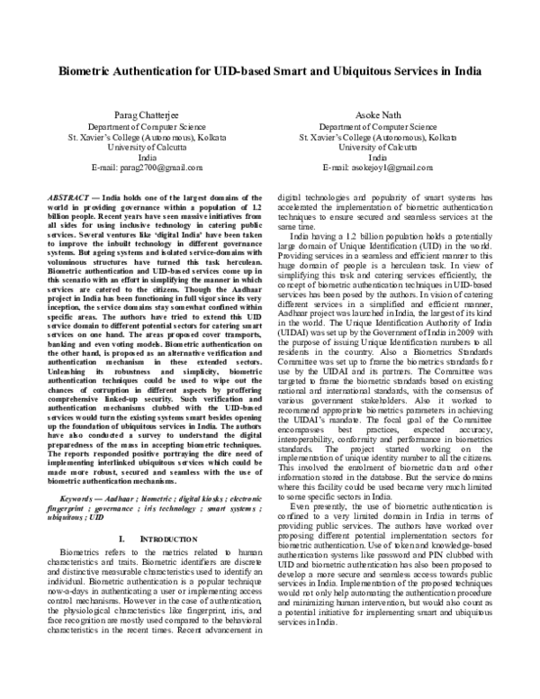 (PDF) Biometric Authentication for UID-based Smart and Ubiquitous ...