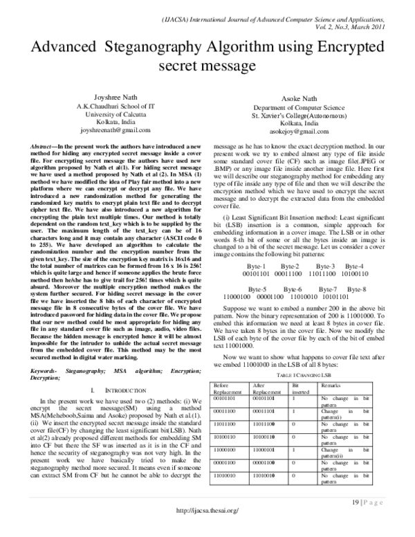 Pdf Advanced Steganography Algorithm Using Encrypted Secret Message Asoke Nath