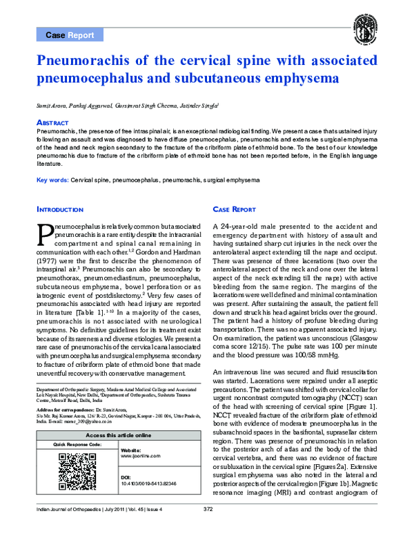 (PDF) Pneumorachis of the cervical spine with associated pneumocephalus ...