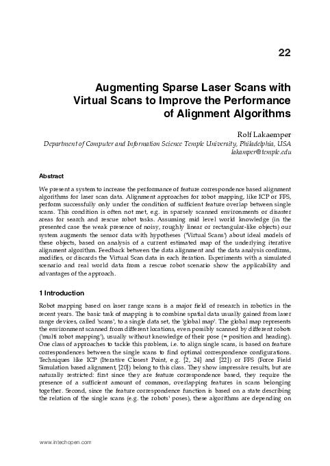 Pdf Augmenting Sparse Laser Scans With Virtual Scans To Improve The Performance Of Alignment