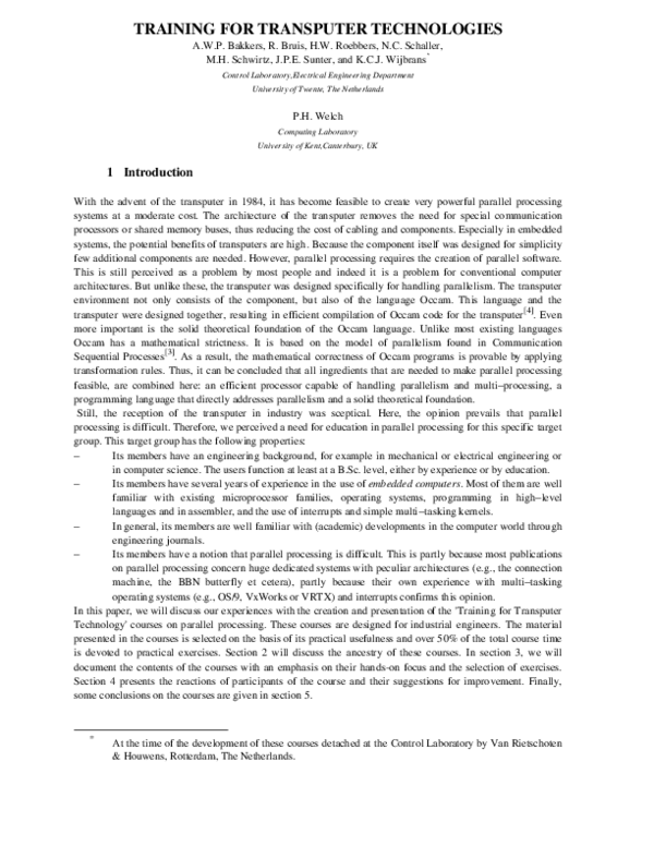 (PDF) Training for Transputer Technologies