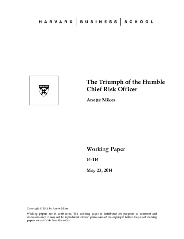 (PDF) The Triumph of the Humble Chief Risk Officer