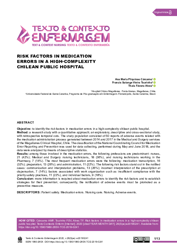 (PDF) Risk Factors in Medication Errors in a High-Complexity Chilean Public Hospital