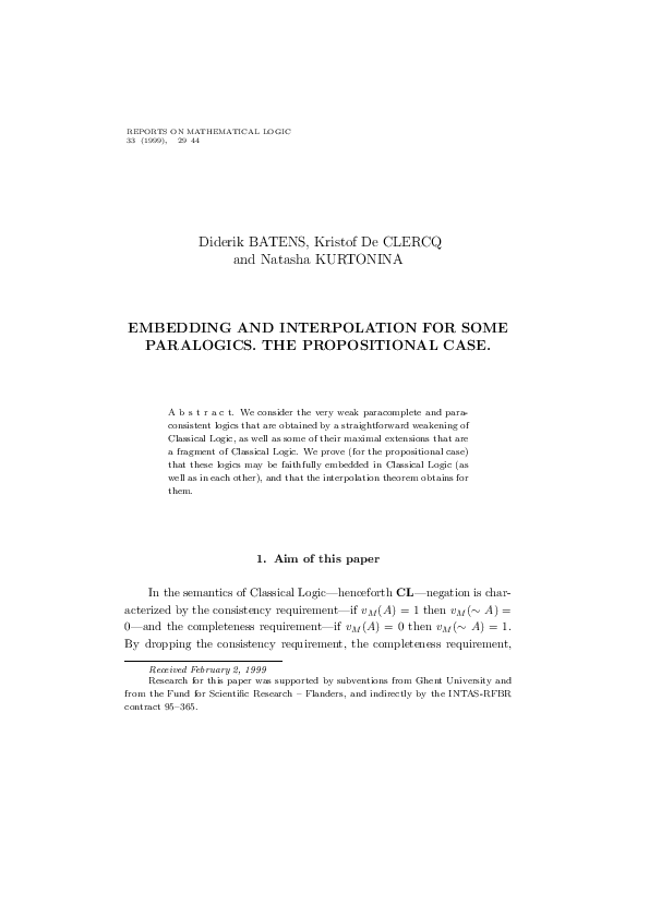 Pdf Embedding And Interpolation For Some Paralogics The