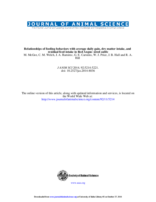 (PDF) Relationships of feeding behaviors with average daily gain, dry ...