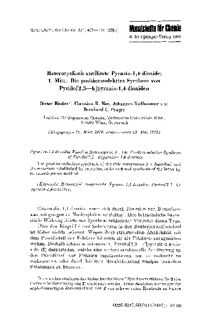 (PDF) Heterocyclisch anellierte Pyrazin-1,4-dioxide; 1. Mitt.: Die ...