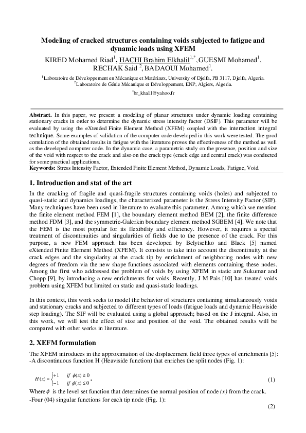 (PDF) Modeling of cracked structures containing voids subjected to fatigue and dynamic loads ...