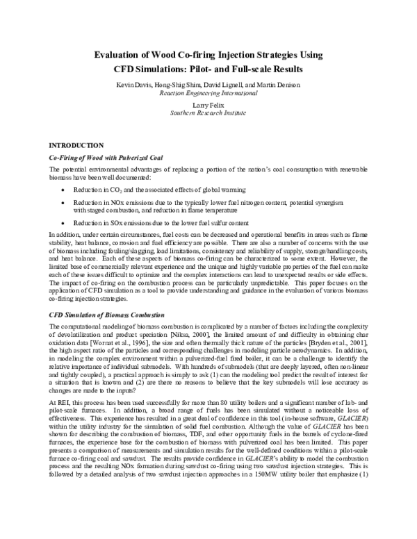 (PDF) Evaluation of wood co-firing injection strategies using CFD ...