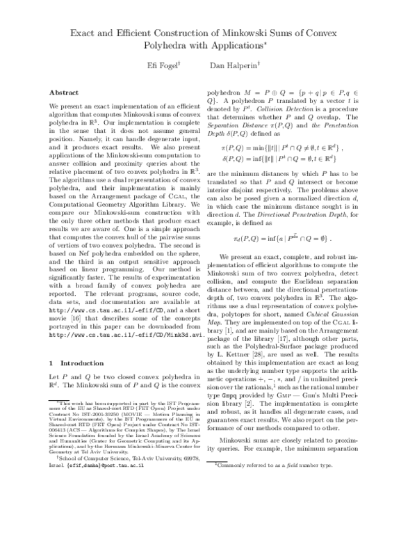 Pdf Efficient Exact Algorithm For Minkowski Sums Of Polyhedra