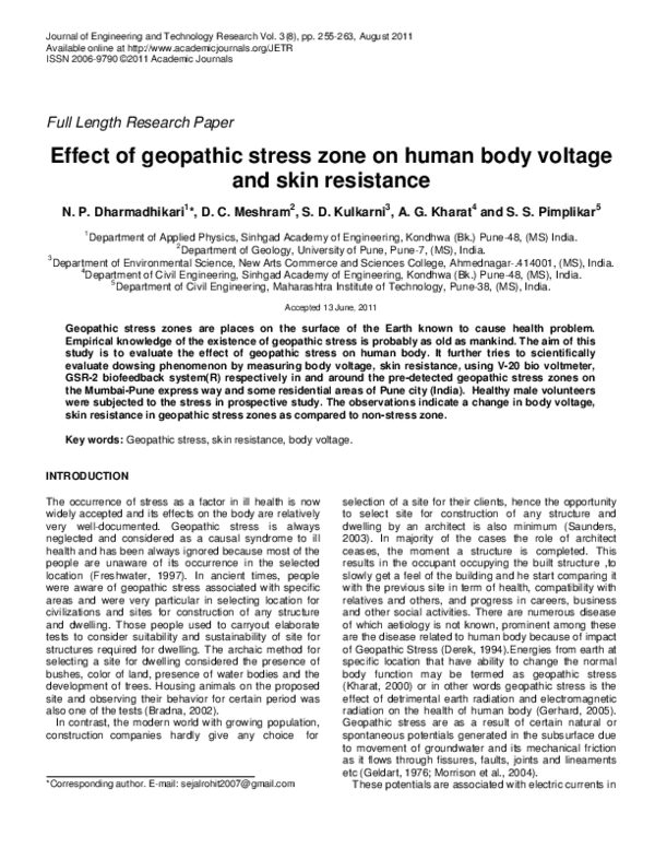 (PDF) Effect of geopathic stress zone on human body voltage and skin ...