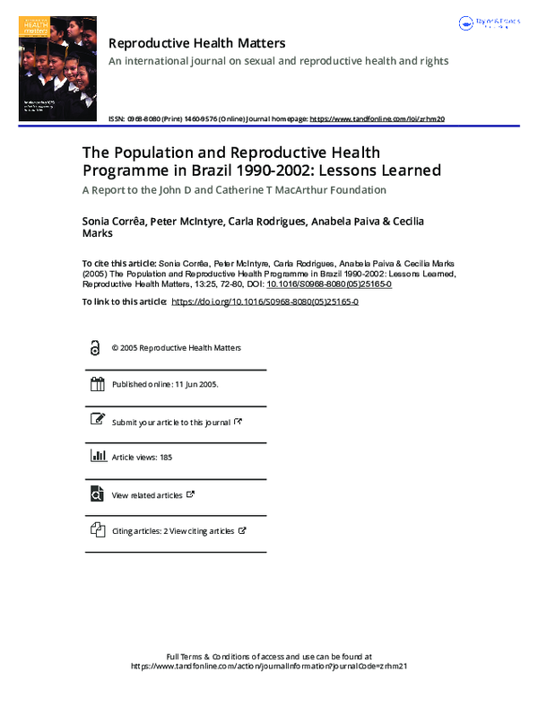 (PDF) The Population and Reproductive Health Programme in Brazil 1990 ...