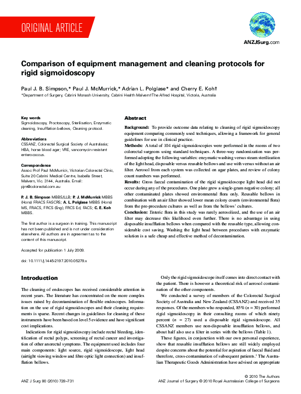 (PDF) Comparison of equipment management and cleaning protocols for ...