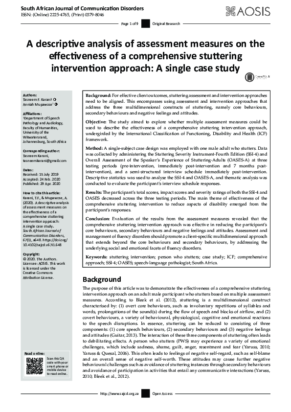 (PDF) Assessing a Comprehensive Stuttering Intervention