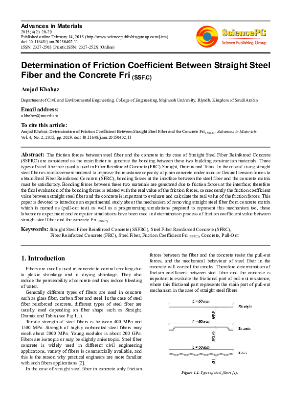 (PDF) Determination of Friction Coefficient Between Straight Steel ...