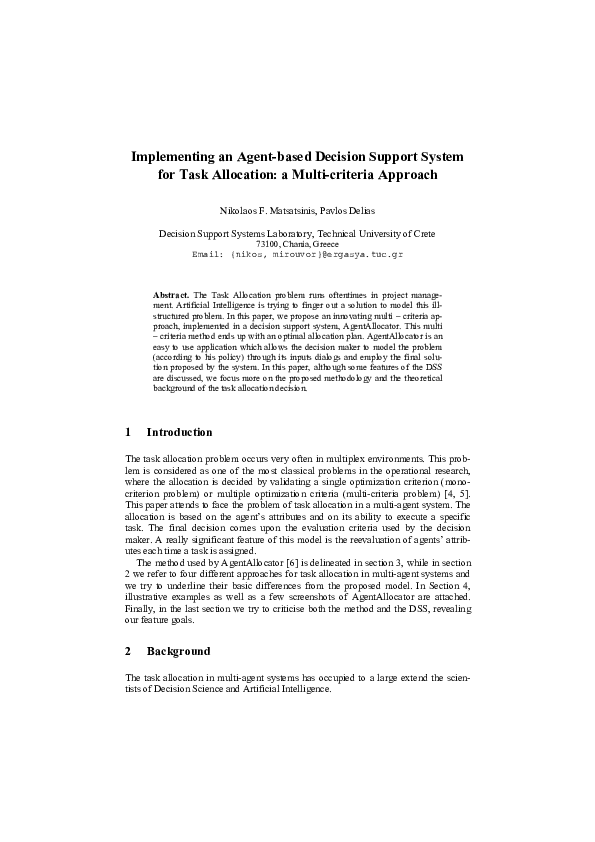 (PDF) Implementing an Agent-based Decision Support System for Task ...