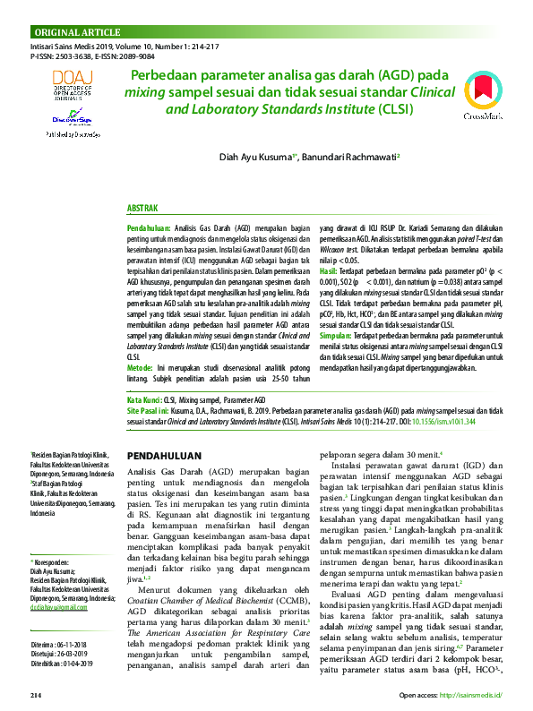 (PDF) Perbedaan parameter analisa gas darah (AGD) pada mixing sampel ...