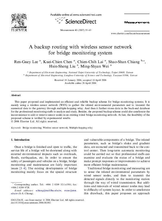 (PDF) A backup routing with wireless sensor network for bridge monitoring system