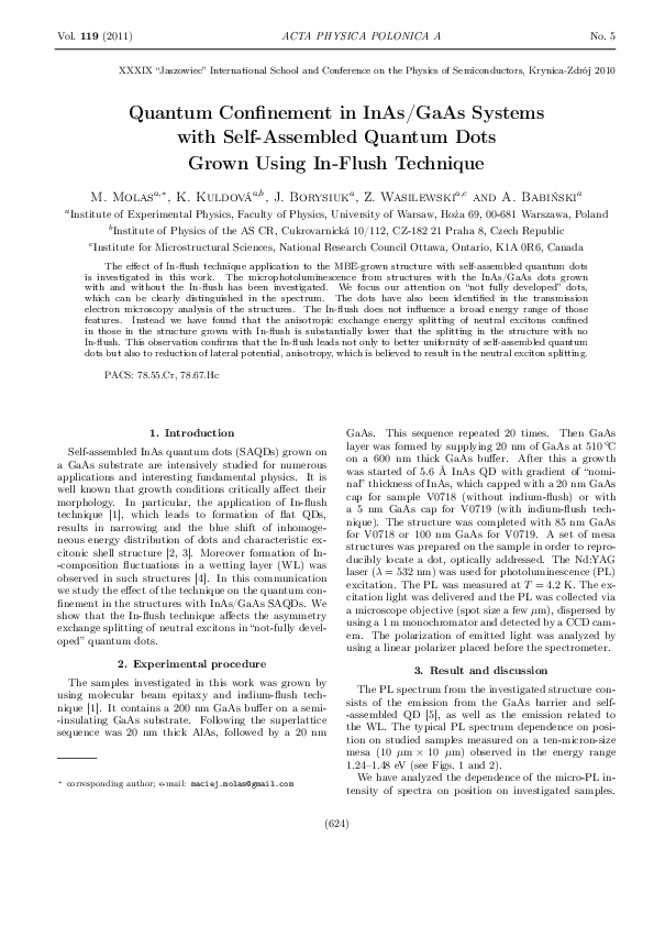 (PDF) Quantum Confinement in InAs/GaAs Systems with Self-Assembled Quantum Dots Grown Using In ...
