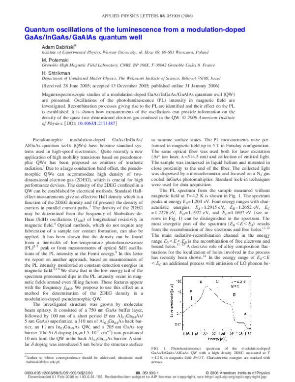 (PDF) Quantum oscillations of the luminescence from a modulation-doped ...
