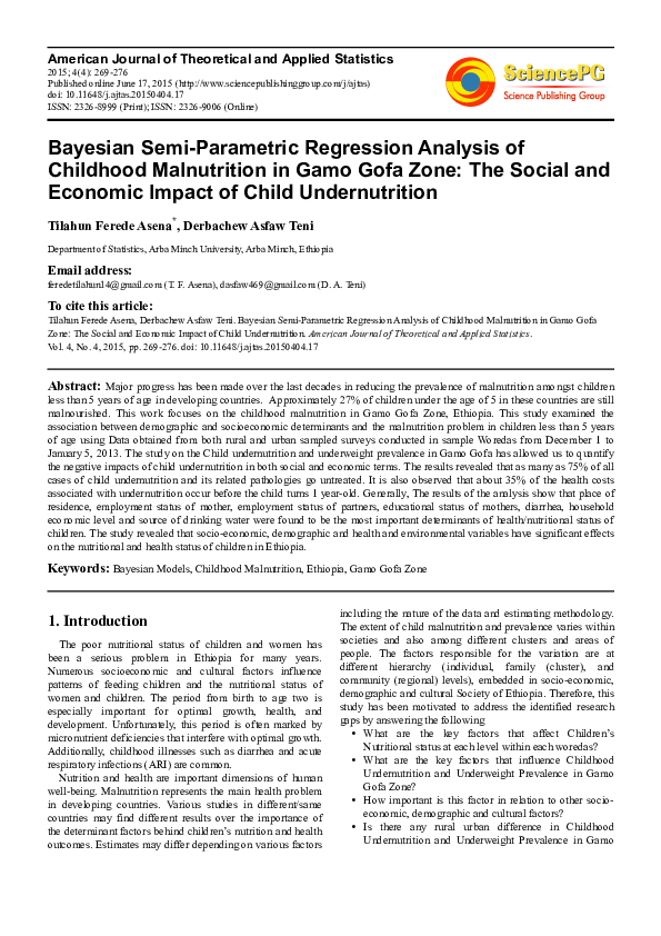 (PDF) Bayesian Semi-Parametric Regression Analysis of Childhood Malnutrition in Gamo Gofa Zone ...