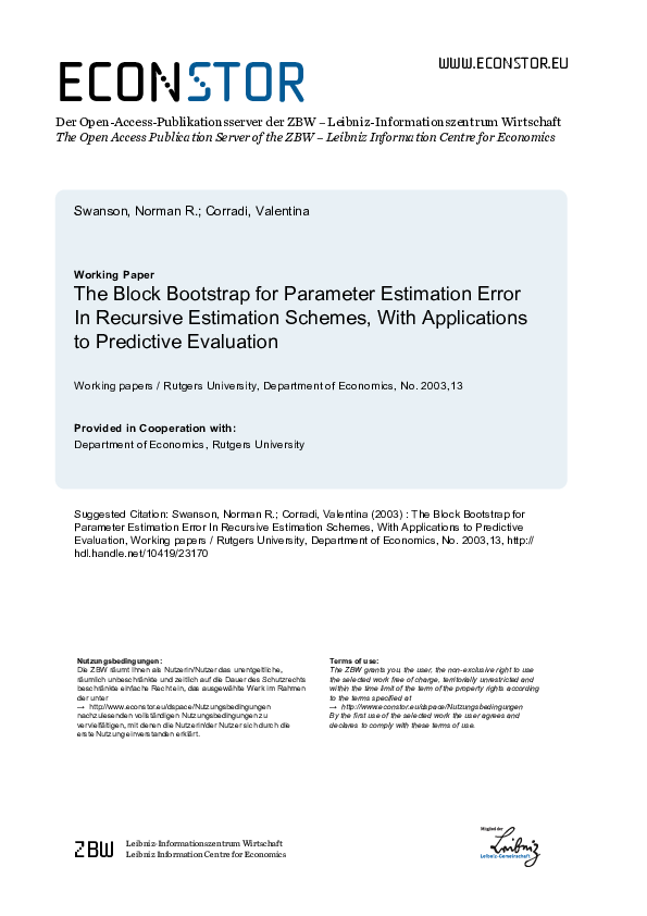 (PDF) The Block Bootstrap for Parameter Estimation Error In Recursive Estimation Schemes, With ...