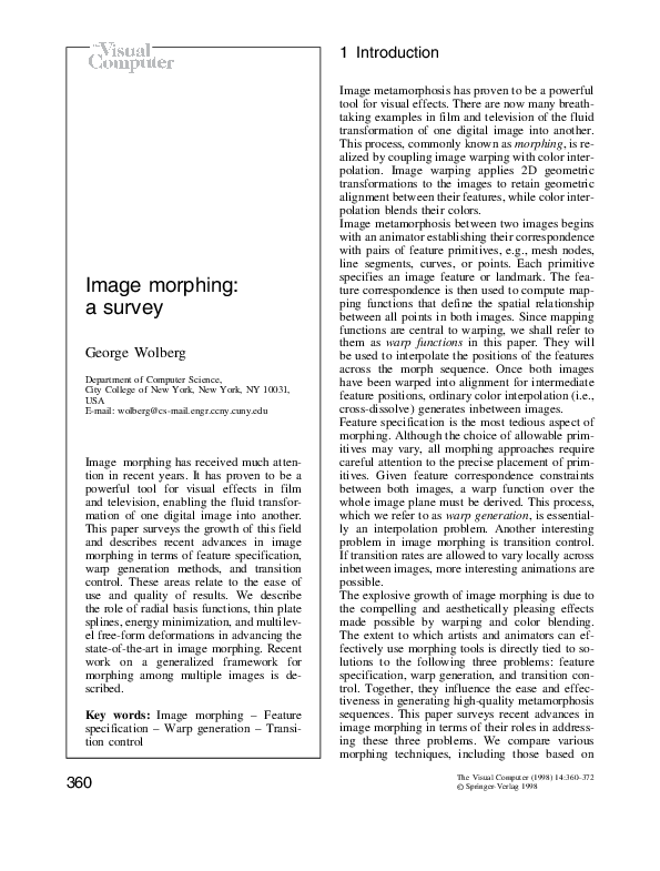 (PDF) Image morphing: a survey