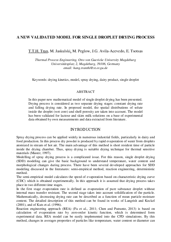 Pdf A New Validated Model For Single Droplet Drying Process