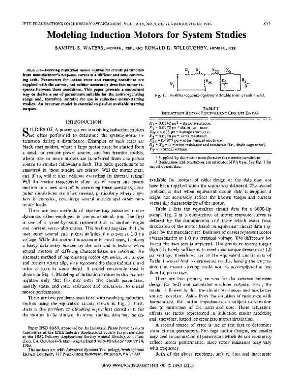 (PDF) Modeling Induction Motors for System Studies