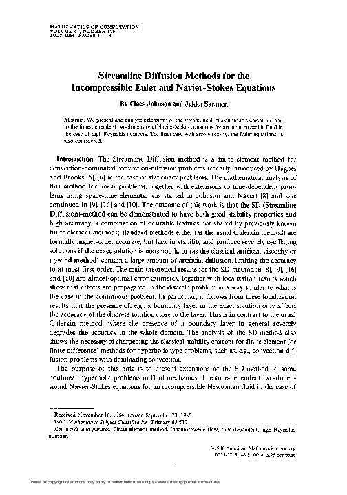 (PDF) Streamline Diffusion Methods for the Incompressible Euler and ...