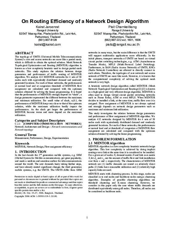 Pdf On Routing Efficiency Of A Network Design Algorithm Pisit Charnkeitkong 2824